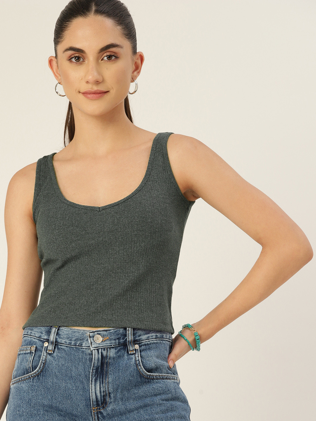 Buy DressBerry Charcoal Grey Ribbed Crop Top - Tops for Women 16056808 ...