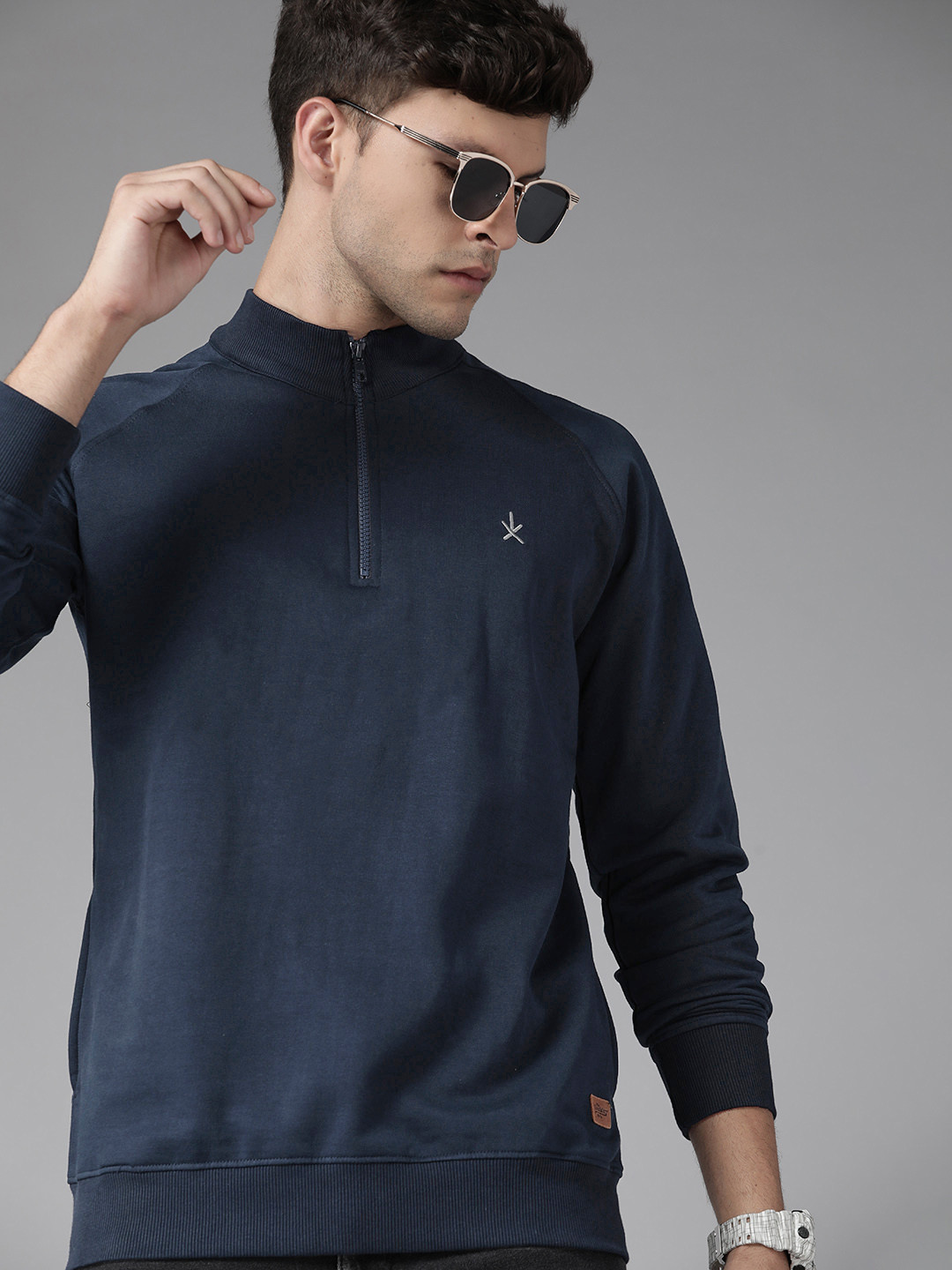 Buy Roadster Men Navy Blue Solid Sweatshirt - Sweatshirts for Men ...