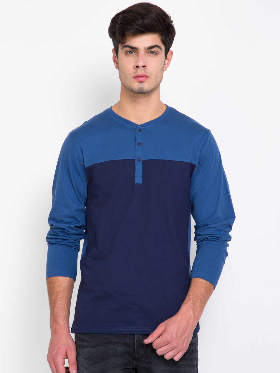 Buy HIGHLANDER Men Blue Slim Fit Henley Neck T Shirt - Tshirts for Men ...