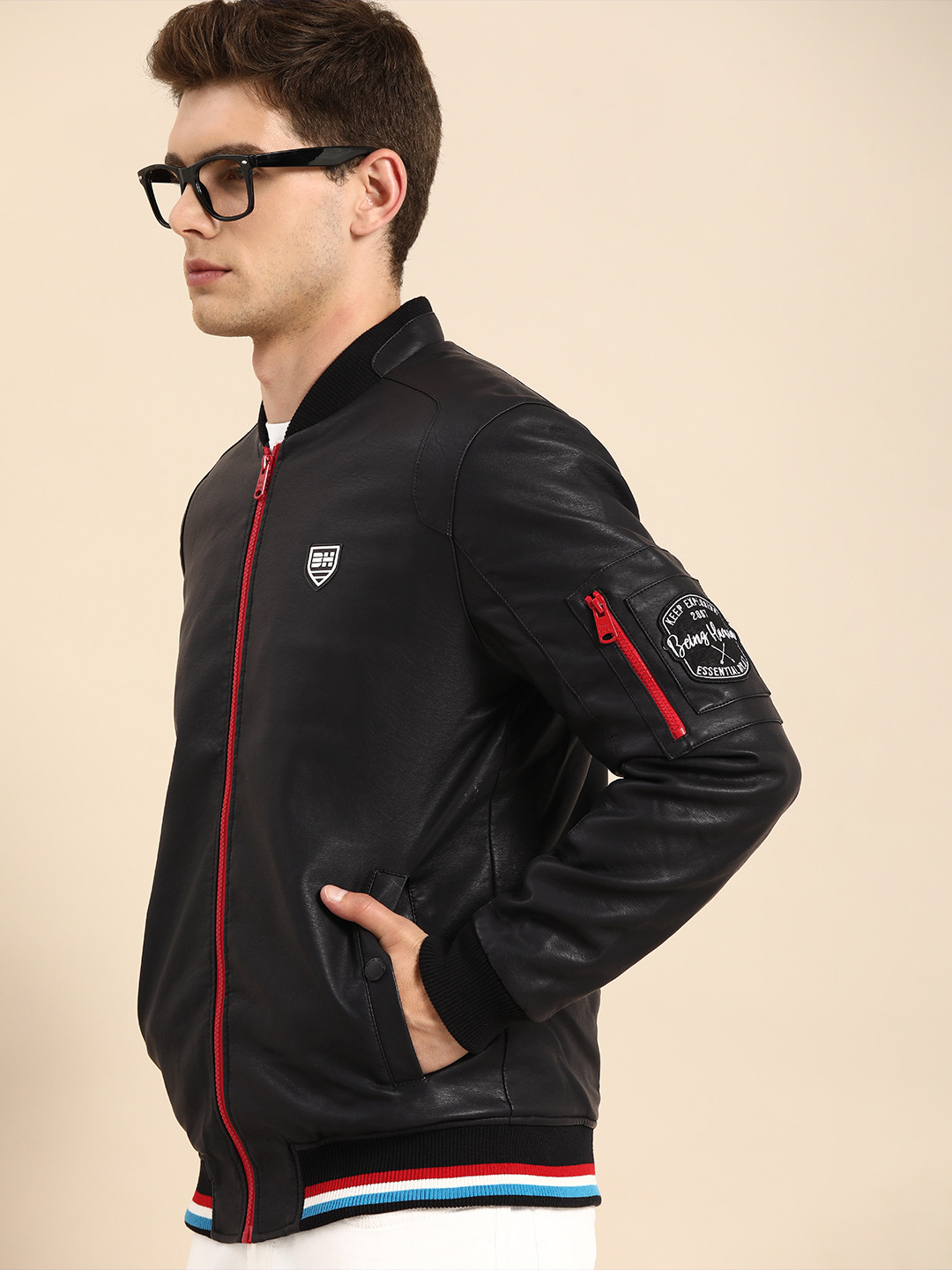 Buy Being Human Men Black Solid Lightweight Leather Jacket With ...