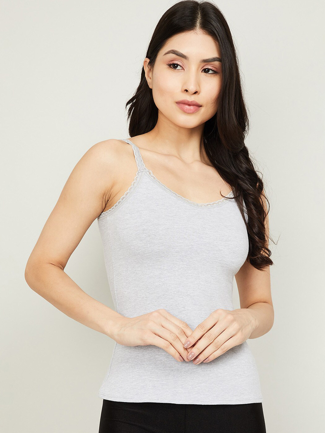 Buy Ginger By Lifestyle Women Grey Melange Solid Camisole - Camisoles ...