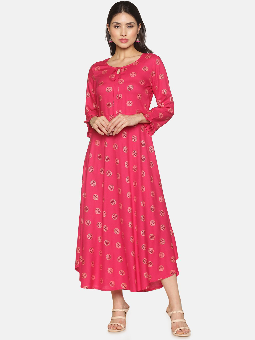 Buy Saffron Threads Pink Ethnic Motifs Keyhole Neck Ethnic A Line Maxi ...