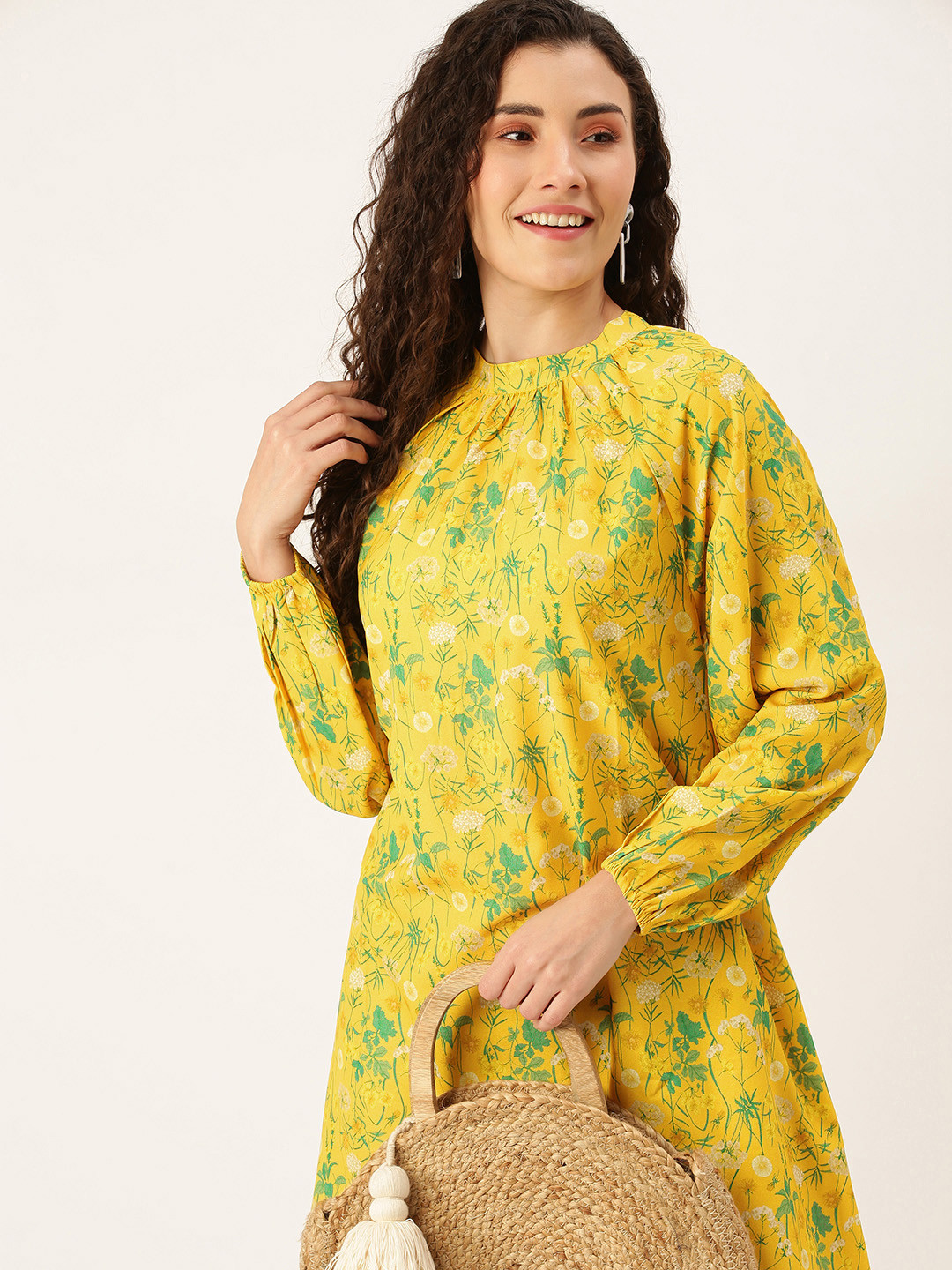 Buy Flying Machine Yellow & Green Floral Printed Extended Sleeves ...