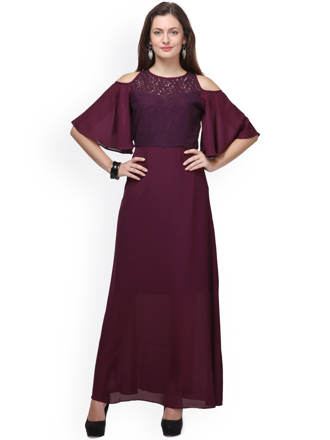 Buy Eavan Women Burgundy Lace Maxi Dress Dresses For Women 1606704