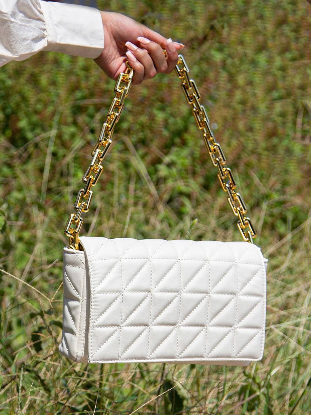 Buy Kazo White PU Oversized Structured Shoulder Bag With Quilted ...