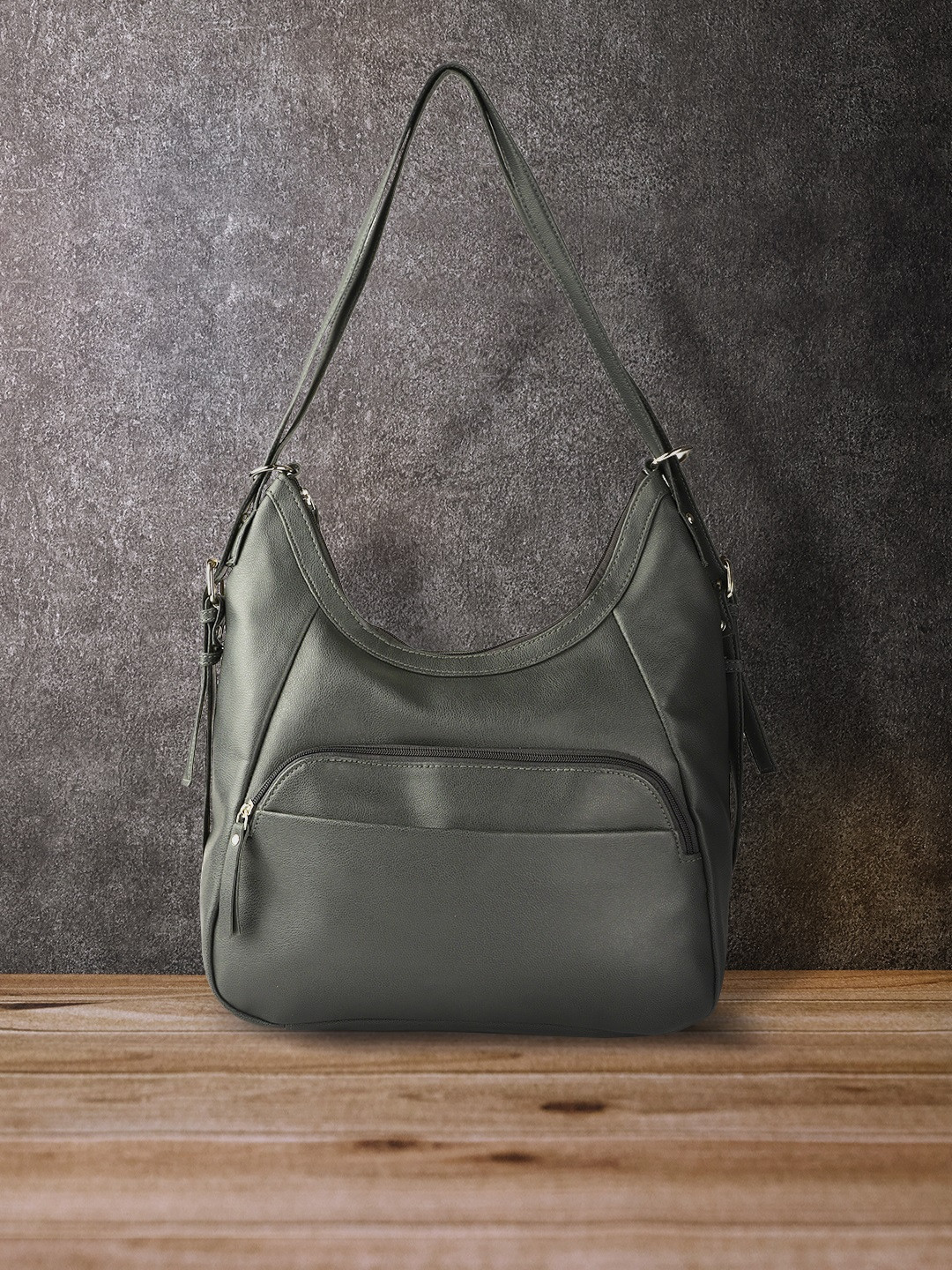 Buy The Roadster Lifestyle Co Olive Green Solid Structured Hobo Bag ...