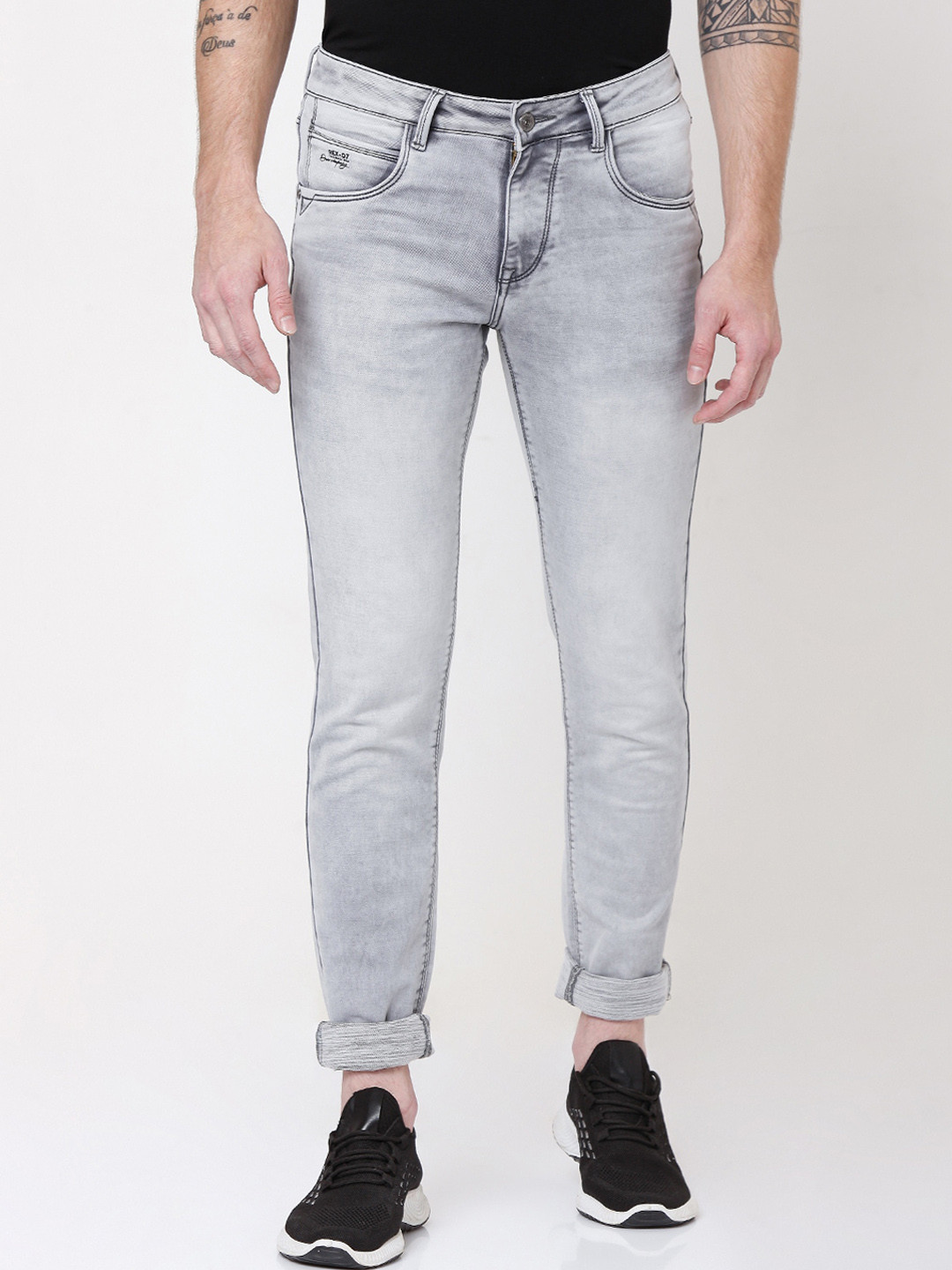 Buy Rex Straut Jeans Men Grey Slim Fit Heavy Fade Stretchable Jeans ...