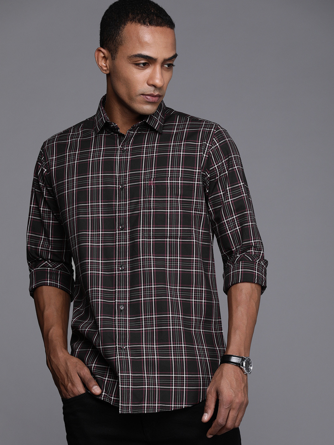 Buy Raymond Men Black & White Slim Fit Checked Casual Shirt - Shirts ...