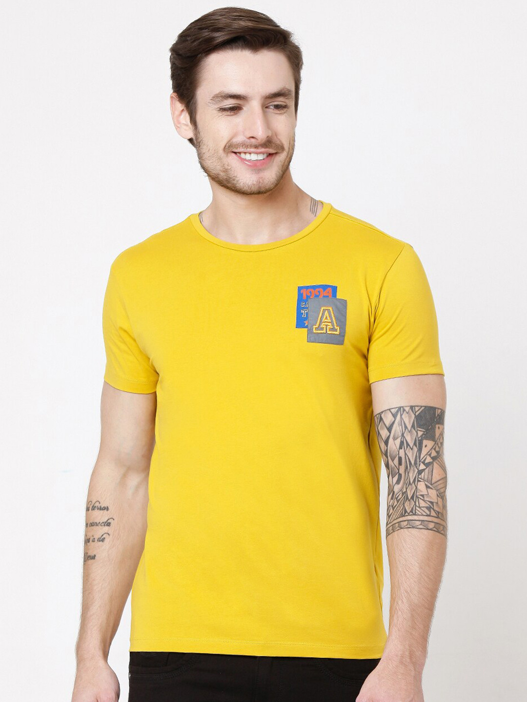 Buy Rex Straut Jeans Men Yellow Slim Fit T Shirt - Tshirts for Men ...