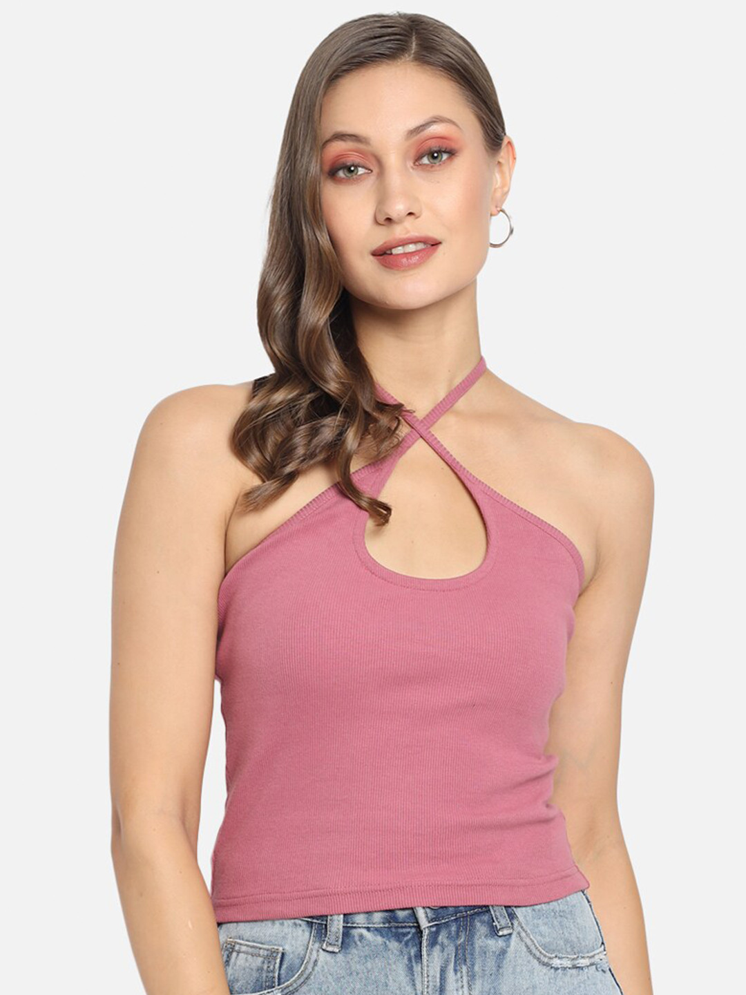 Buy Trend Arrest Pink Halter Neck Regular Top - Tops for Women 16072032 ...