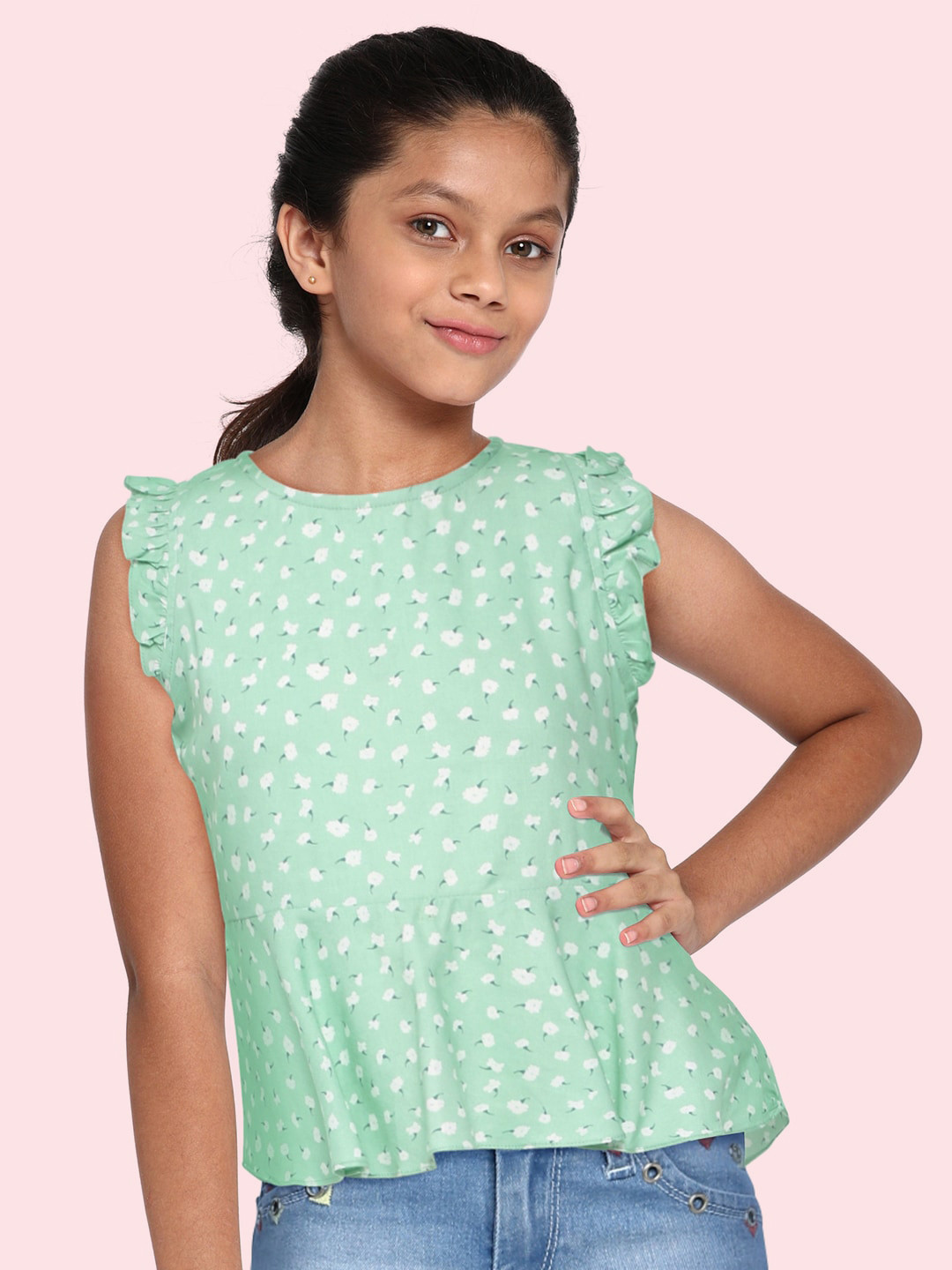 Buy AND Green Floral Print Peplum Top - Tops for Girls 16076666 | Myntra