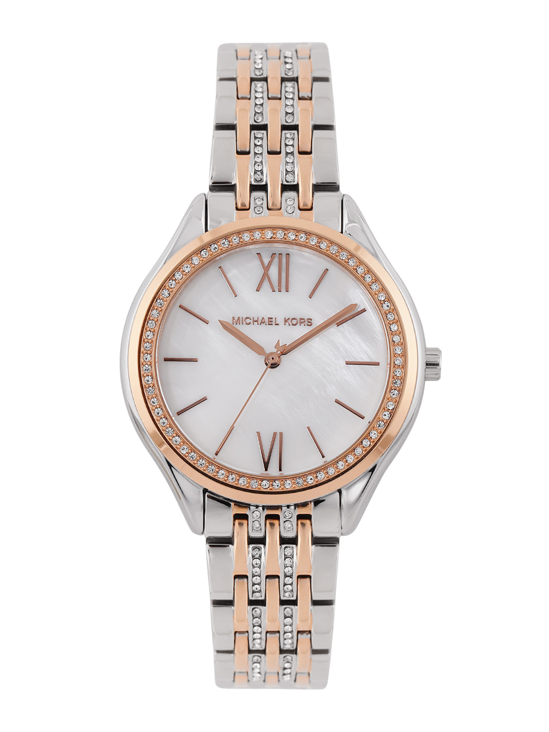 Buy Michael Kors Women White Embellished Analogue Watch MK7077 ...