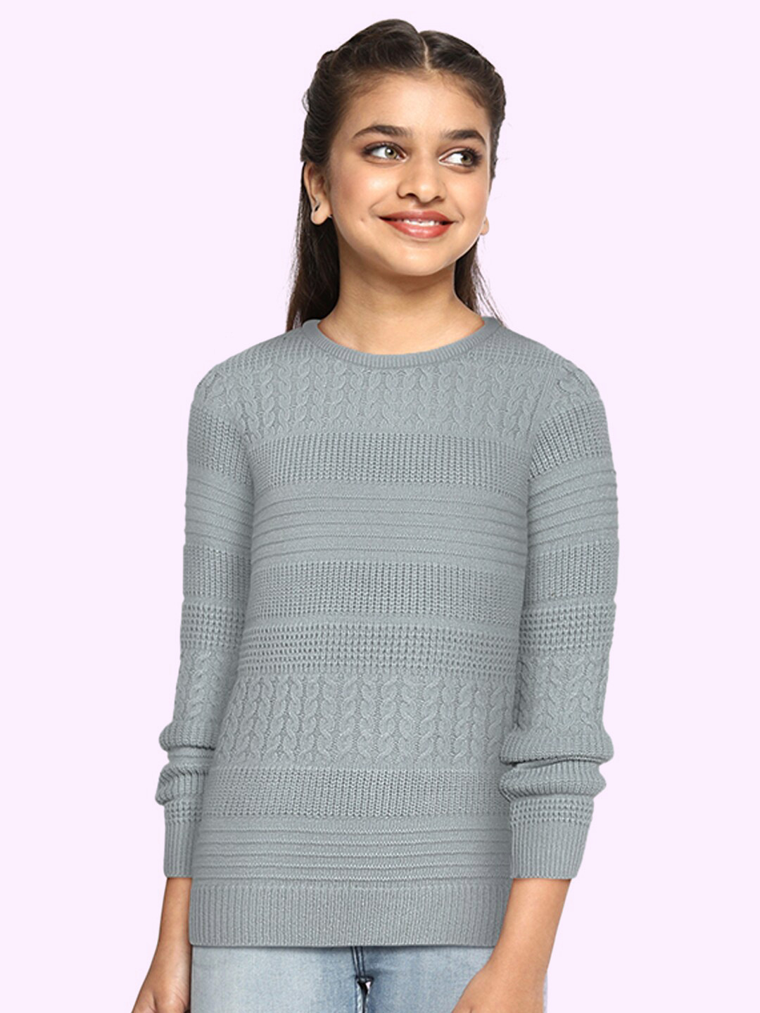 Buy Global Desi Girls Light Blue Cable Knit Pullover - Sweaters for ...