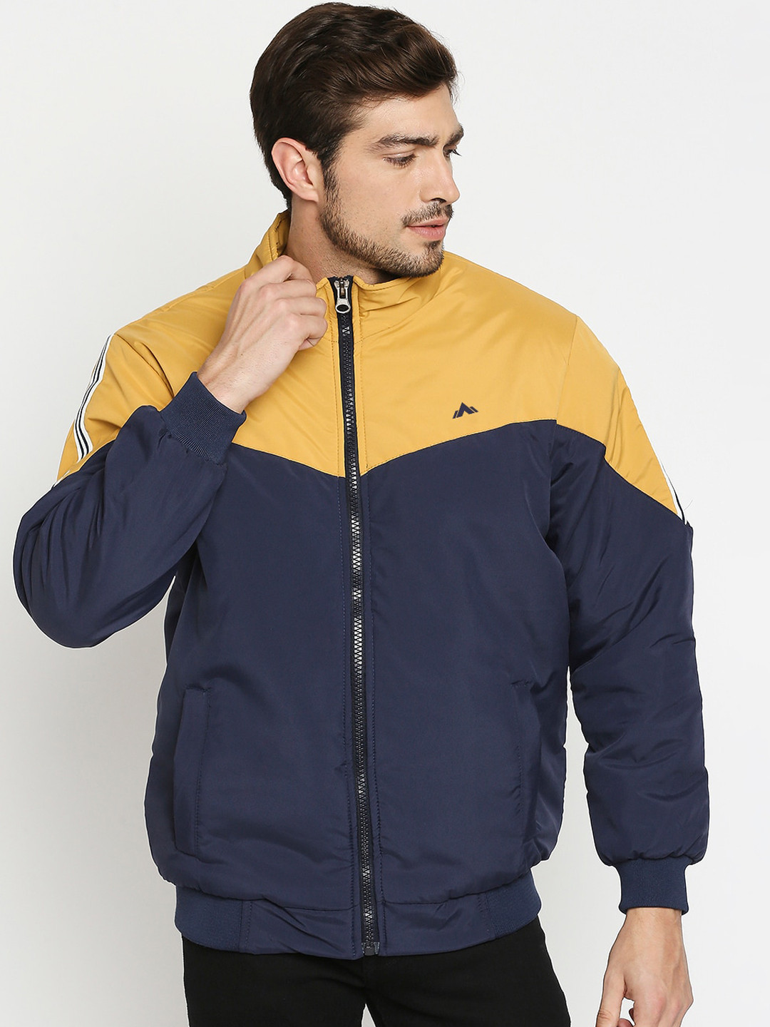 Buy Zeel Men Navy Blue Colourblocked Lightweight Puffer Jacket ...