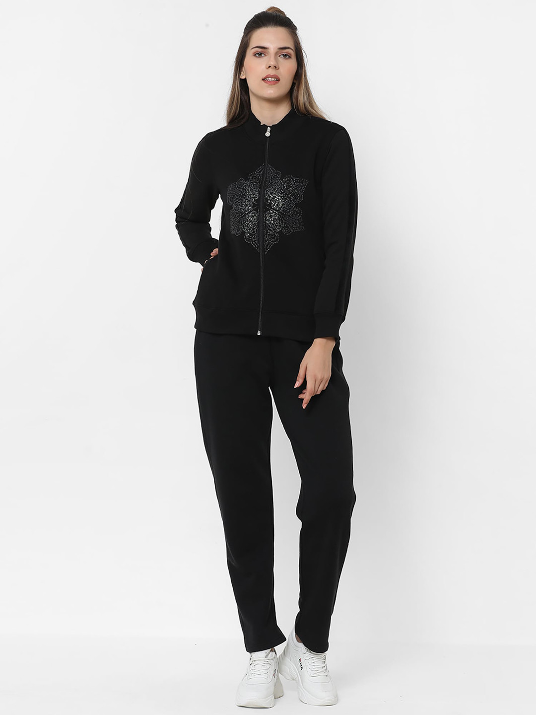 Buy Sweet Dreams Women Black Embroidered Tracksuit - Tracksuits for ...