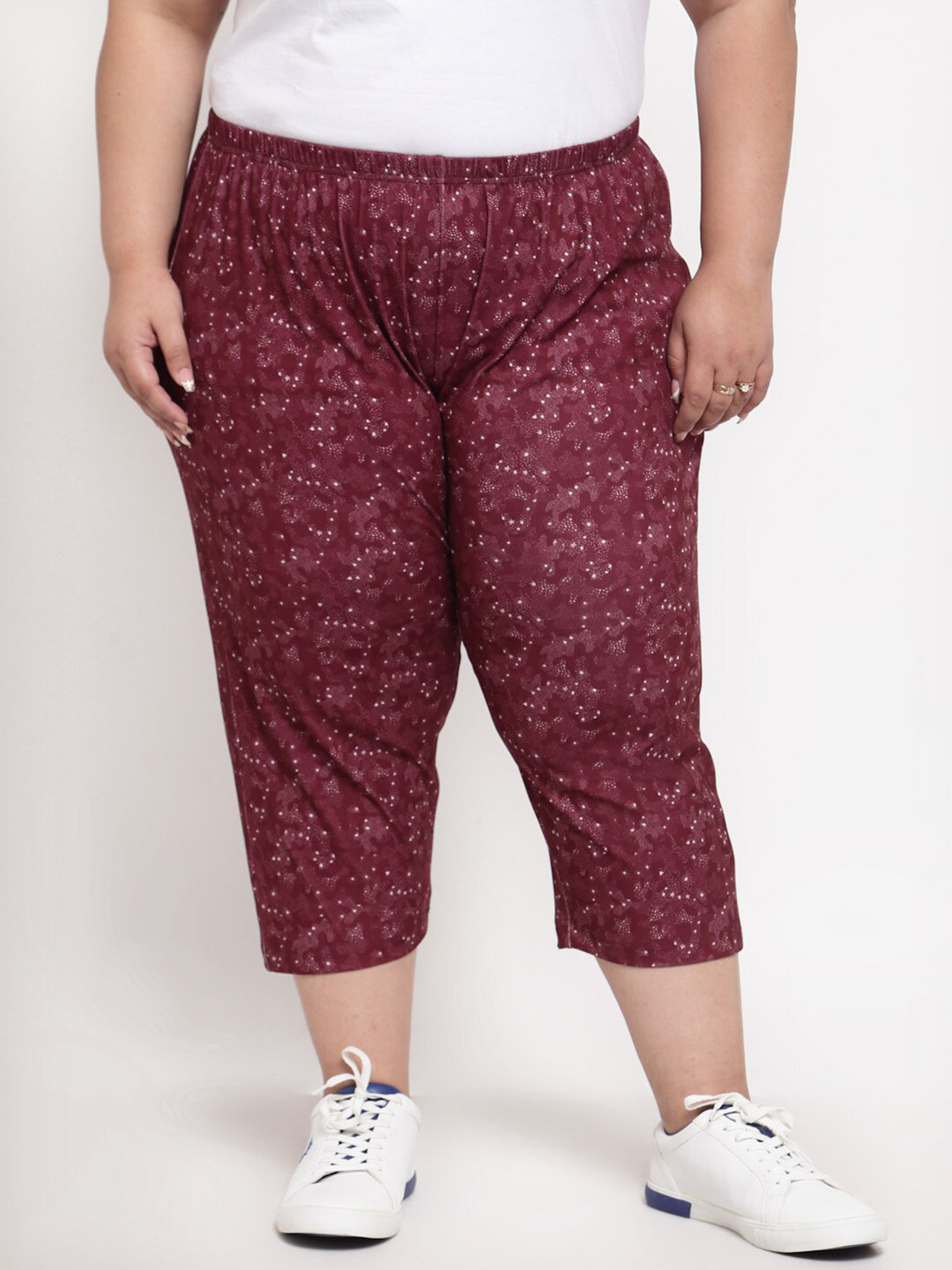 Buy PlusS Women Burgundy & White Printed Capris - Capris for Women ...