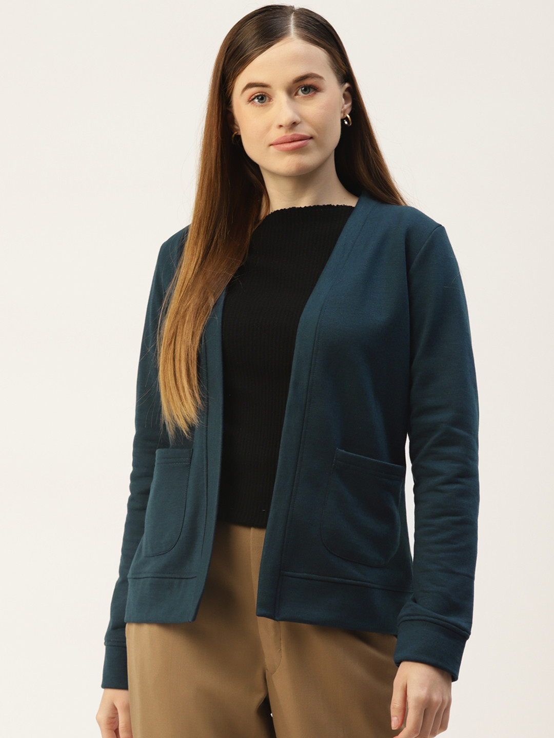 Buy BRINNS Women Teal Blue Solid Open Front Jacket - Jackets for Women ...