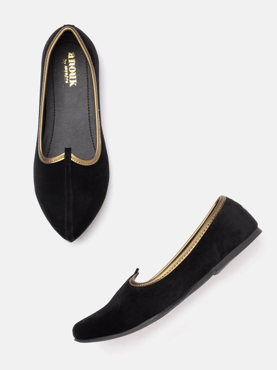 Buy Anouk Men Black Velvet Finish Handcrafted Mojaris - Casual Shoes ...