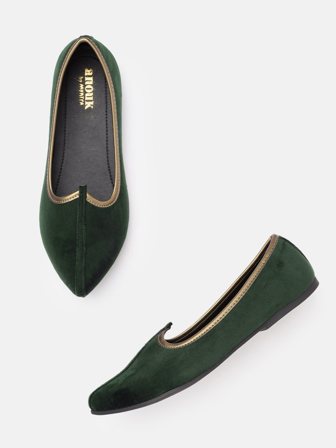 Buy Anouk Men Green Velvet Finish Handcrafted Mojaris - Casual Shoes ...