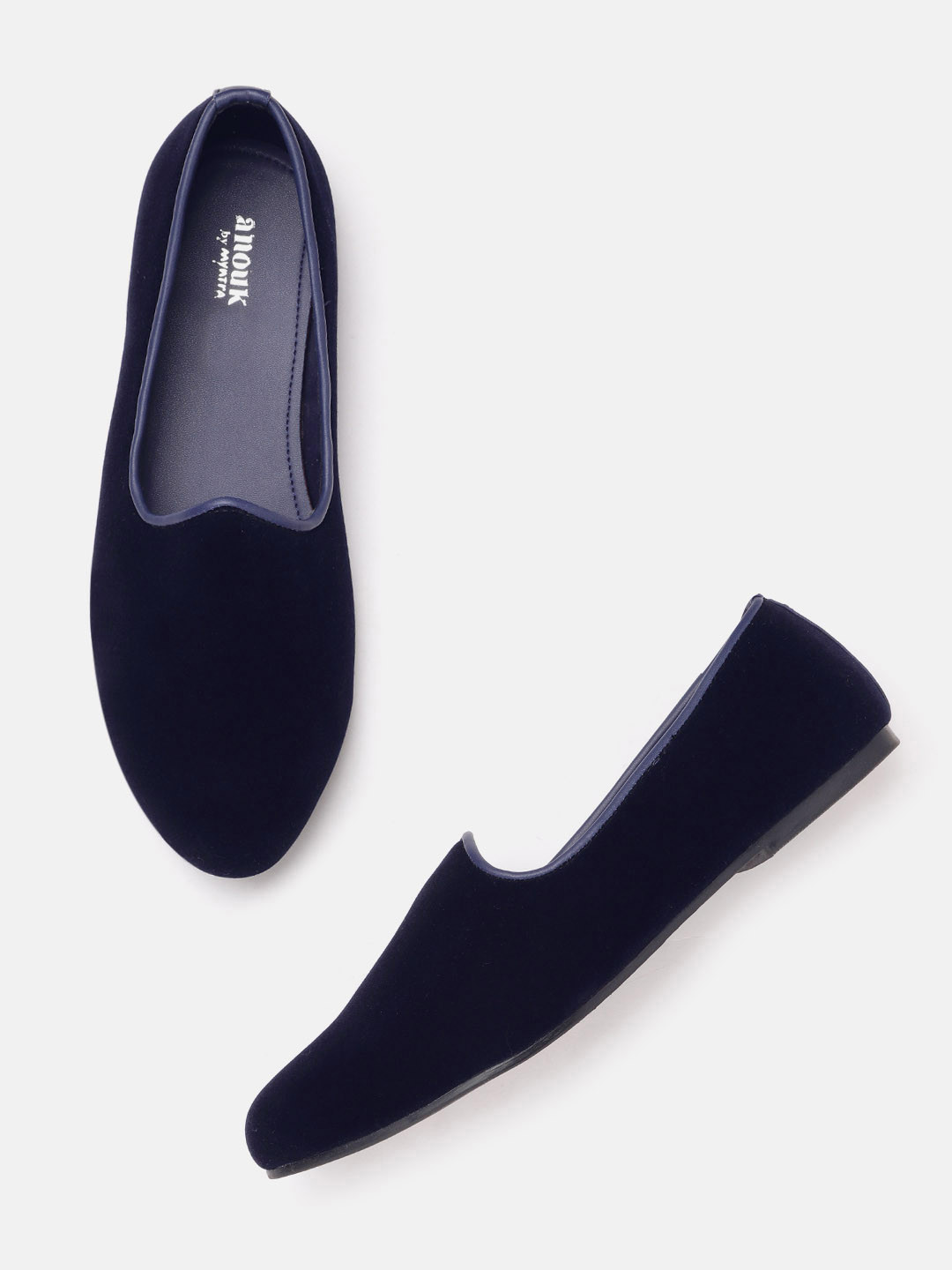 Buy Anouk Men Navy Blue Velvet Finish Handcrafted Slip Ons - Casual ...