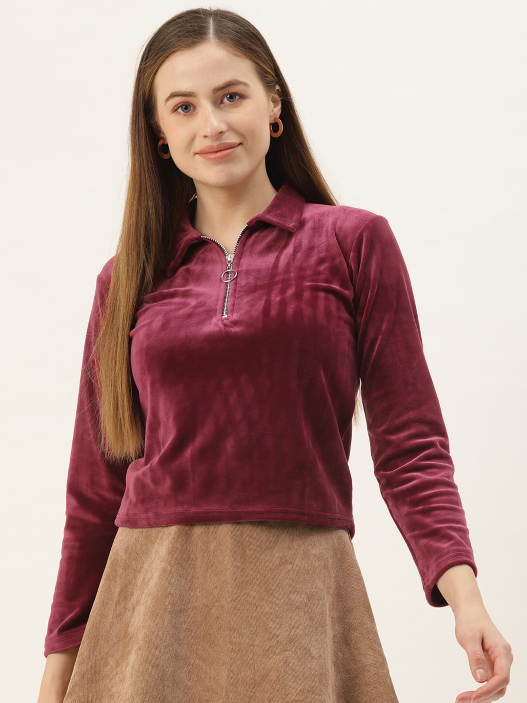 Buy BROOWL Maroon Velvet Regular Top - Tops for Women 16092912 | Myntra