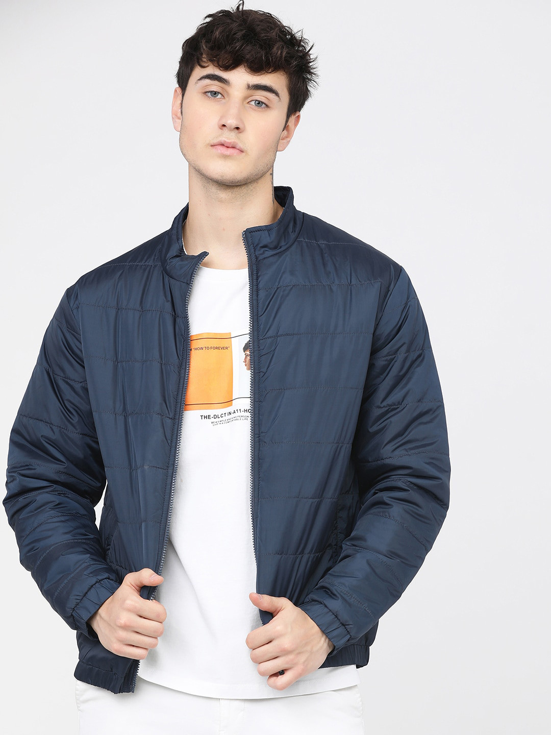 Buy HIGHLANDER Men Navy Blue Camouflage Padded Jacket - Jackets for Men ...