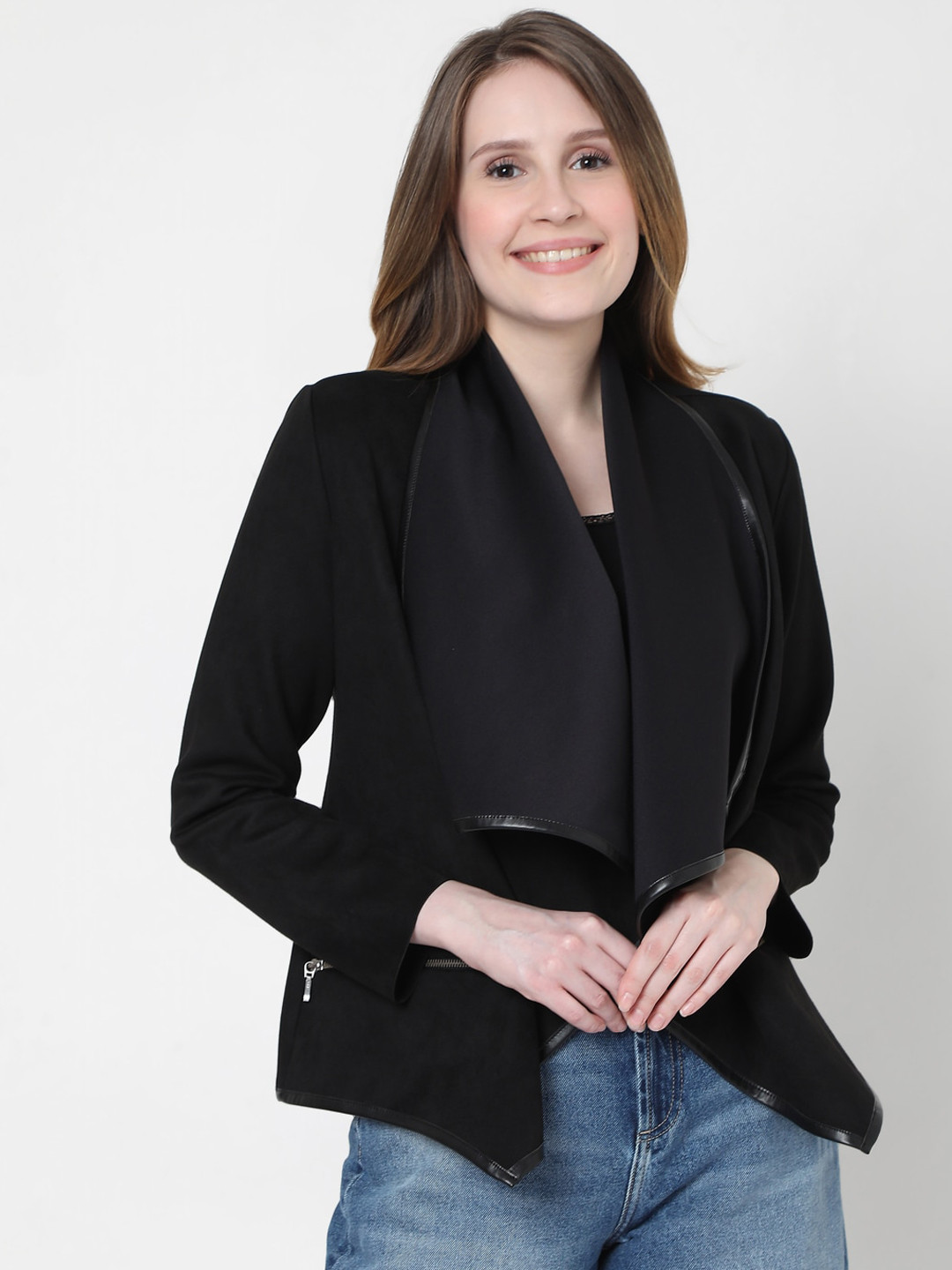 Buy Vero Moda Women Black Open Front Jacket With Embroidered - Jackets ...