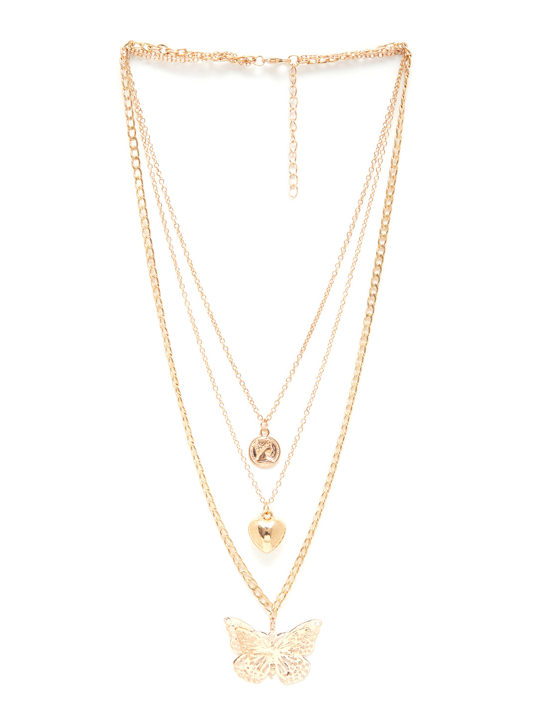 Buy URBANIC Gold Toned Triple Layered Linked Chain Necklace With Charms ...