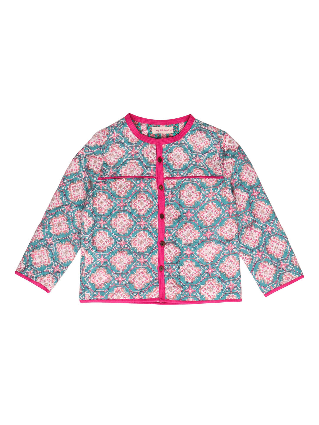 Buy My Little Lambs Girls Green Floral Lightweight Crop Quilted Jacket ...