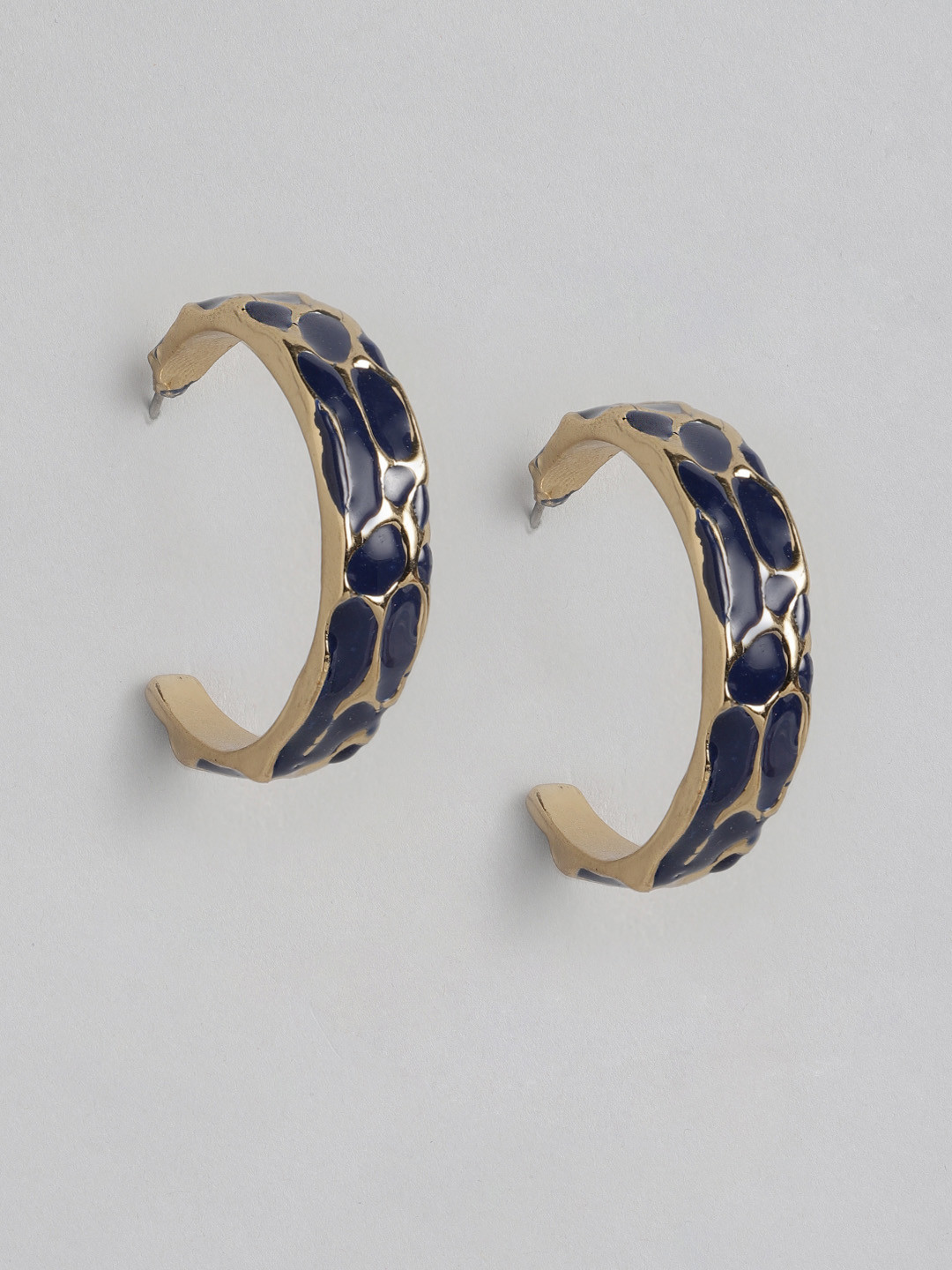 Buy DressBerry Gold Toned & Navy Blue Circular Half Hoop Earrings ...