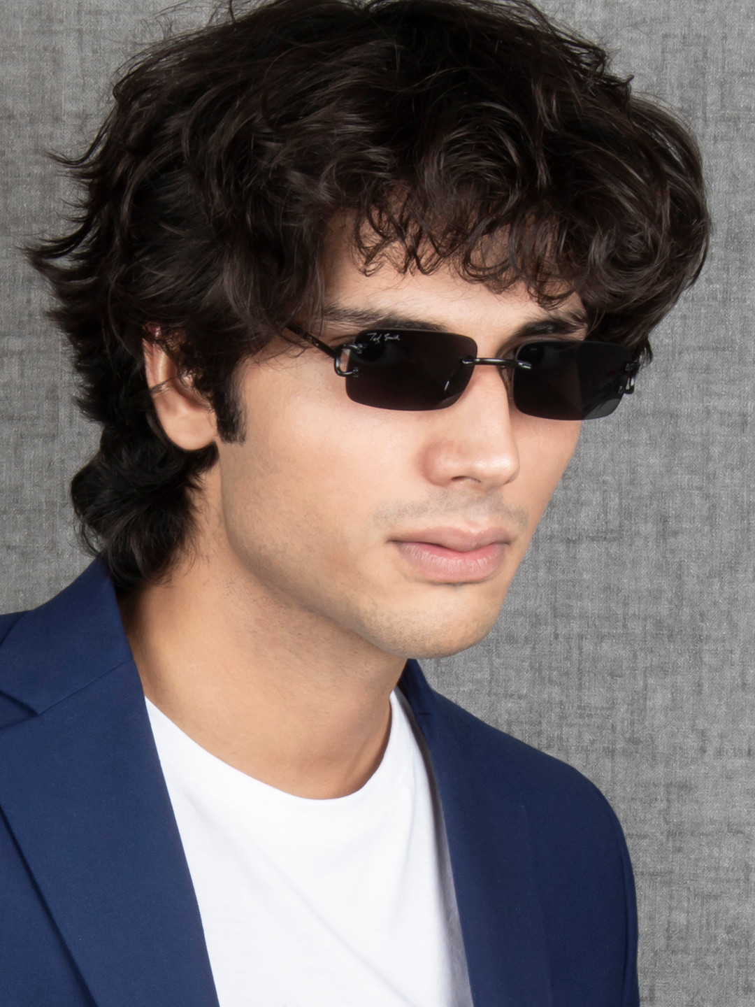 Buy Ted Smith Unisex Black Rimless Rectangle Sunglasses With UV ...