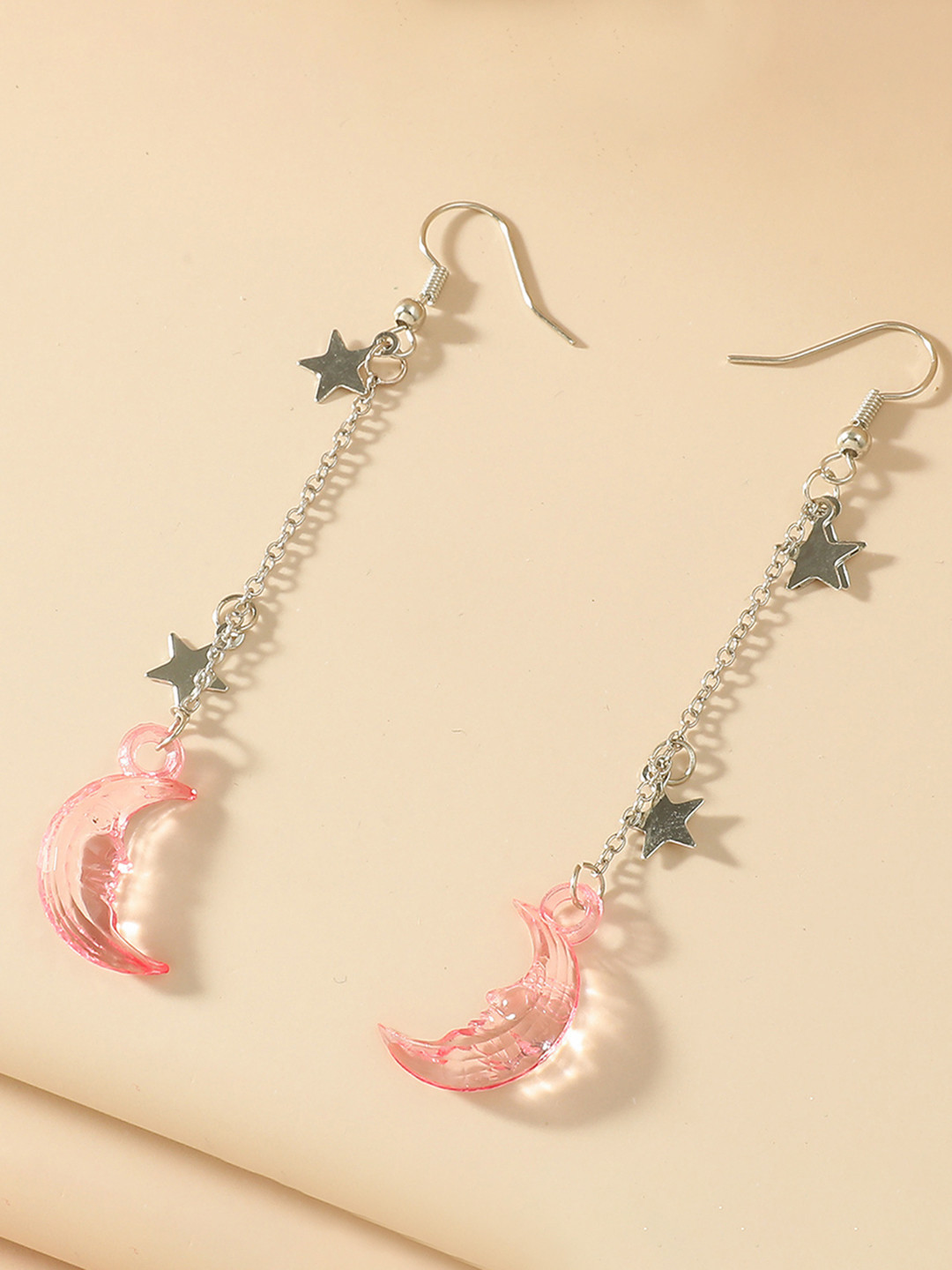 Buy URBANIC Pink & Silver Toned Crescent Shaped Drop Earrings ...