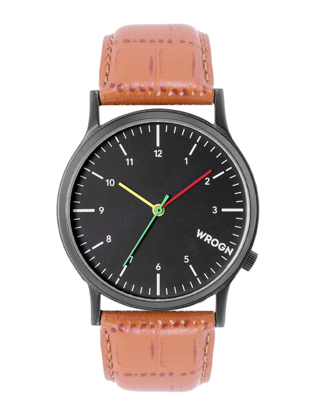 Buy WROGN Men Black Dial & Tan Brown Leather Croc Textured Straps ...