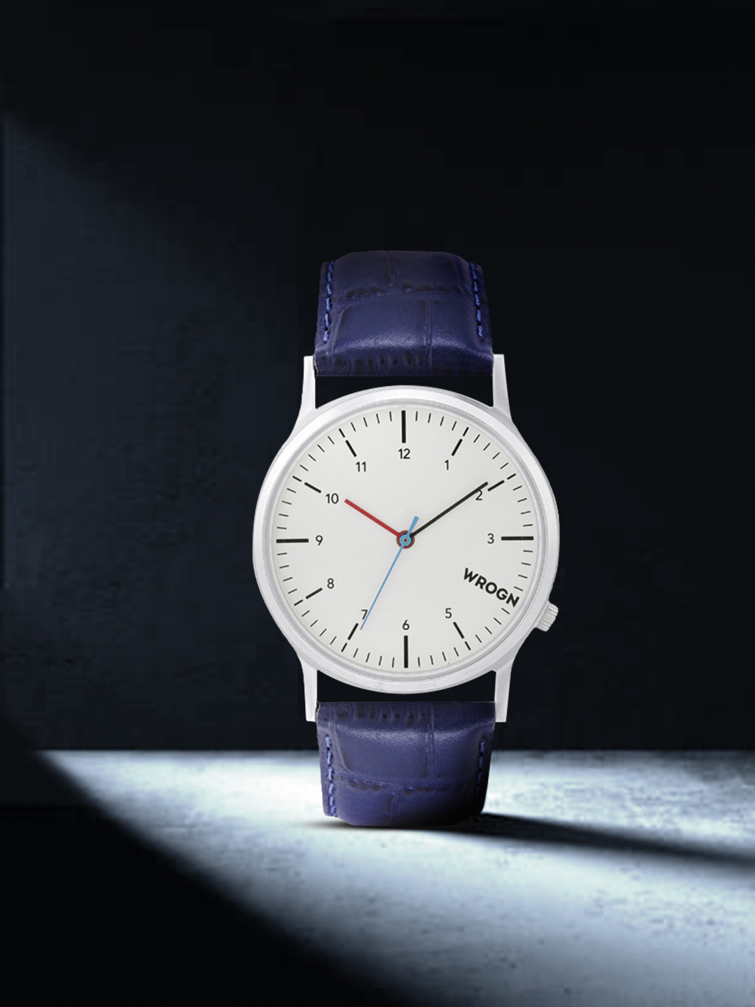 Buy WROGN Men White Dial & Blue Leather Croc Textured Straps Analogue ...