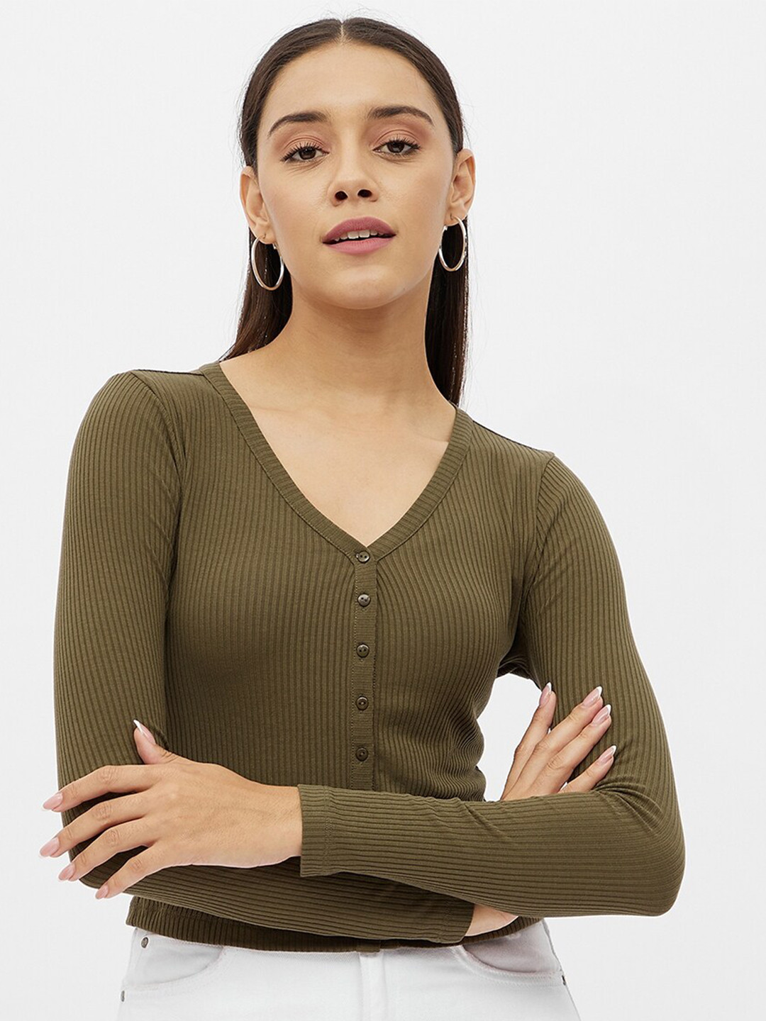 Buy Harpa Olive Green Fitted Top - Tops for Women 16113626 | Myntra