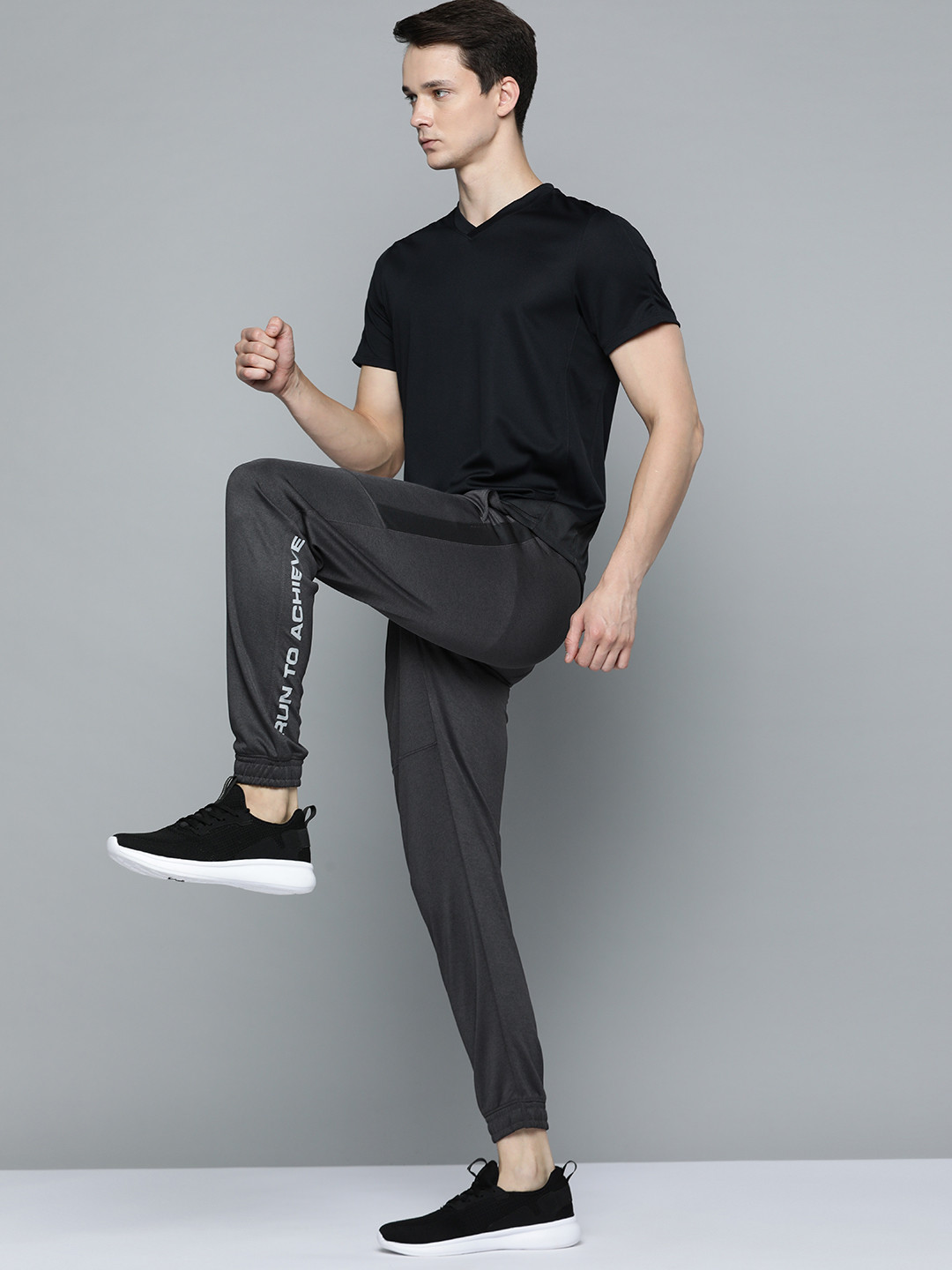 Buy Slazenger Men Charcoal Solid Running Rapid Dry Joggers With Side ...