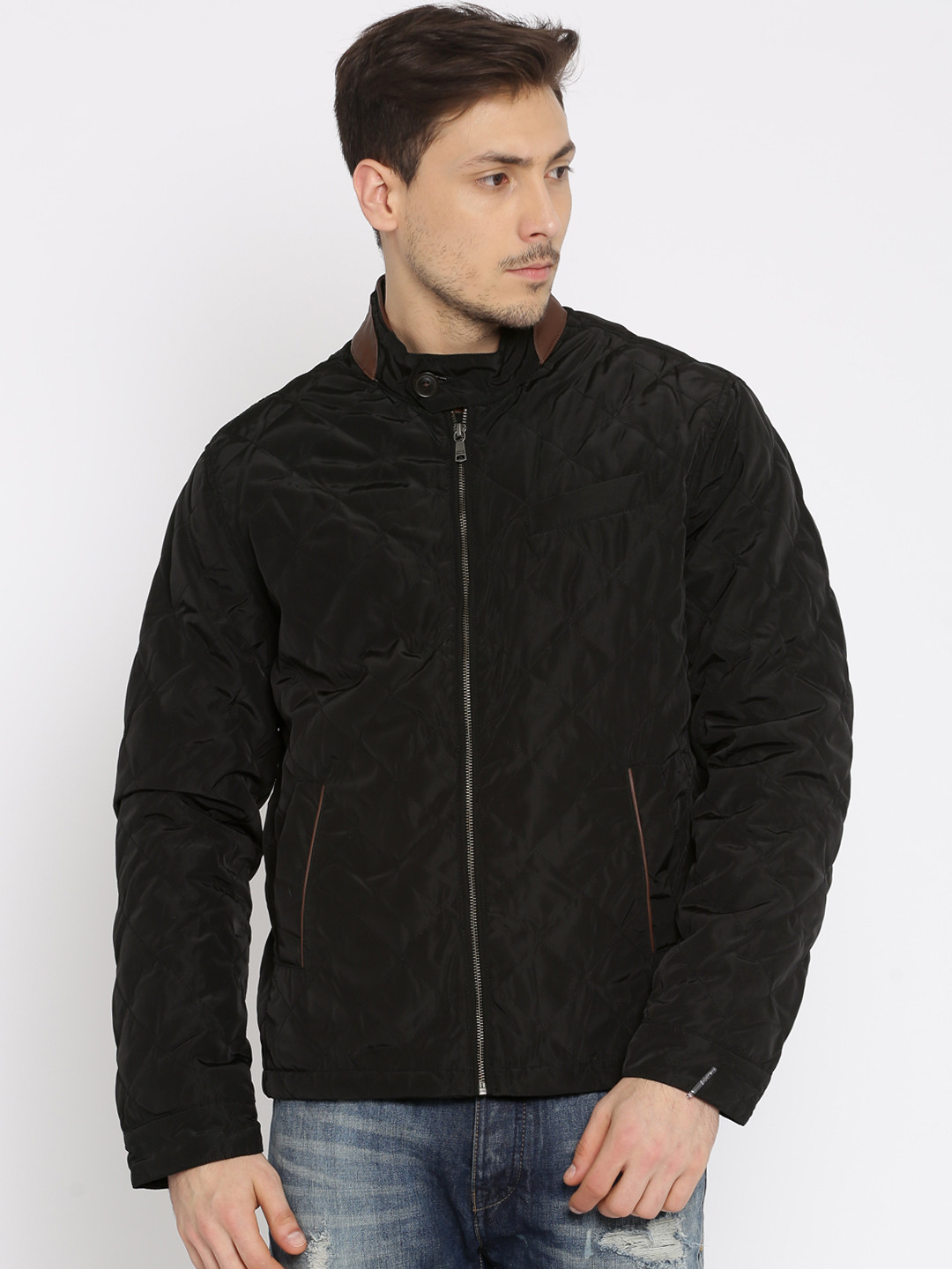 Buy Indian Terrain Men Black Biker Jacket - Jackets for Men 1611548 ...