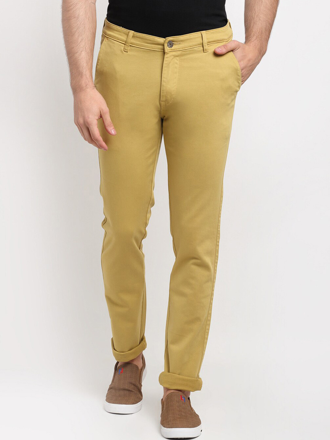 Buy La Mode Men Yellow Slim Fit Chinos Trousers - Trousers for Men ...