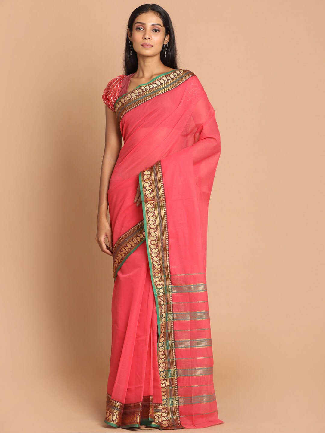 Buy Saranee Pink & Gold Zari Pure Cotton Saree - Sarees for Women ...