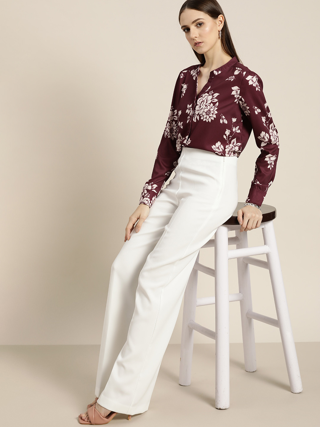 Buy Her By Invictus Women Burgundy & Cream Coloured Floral Printed ...