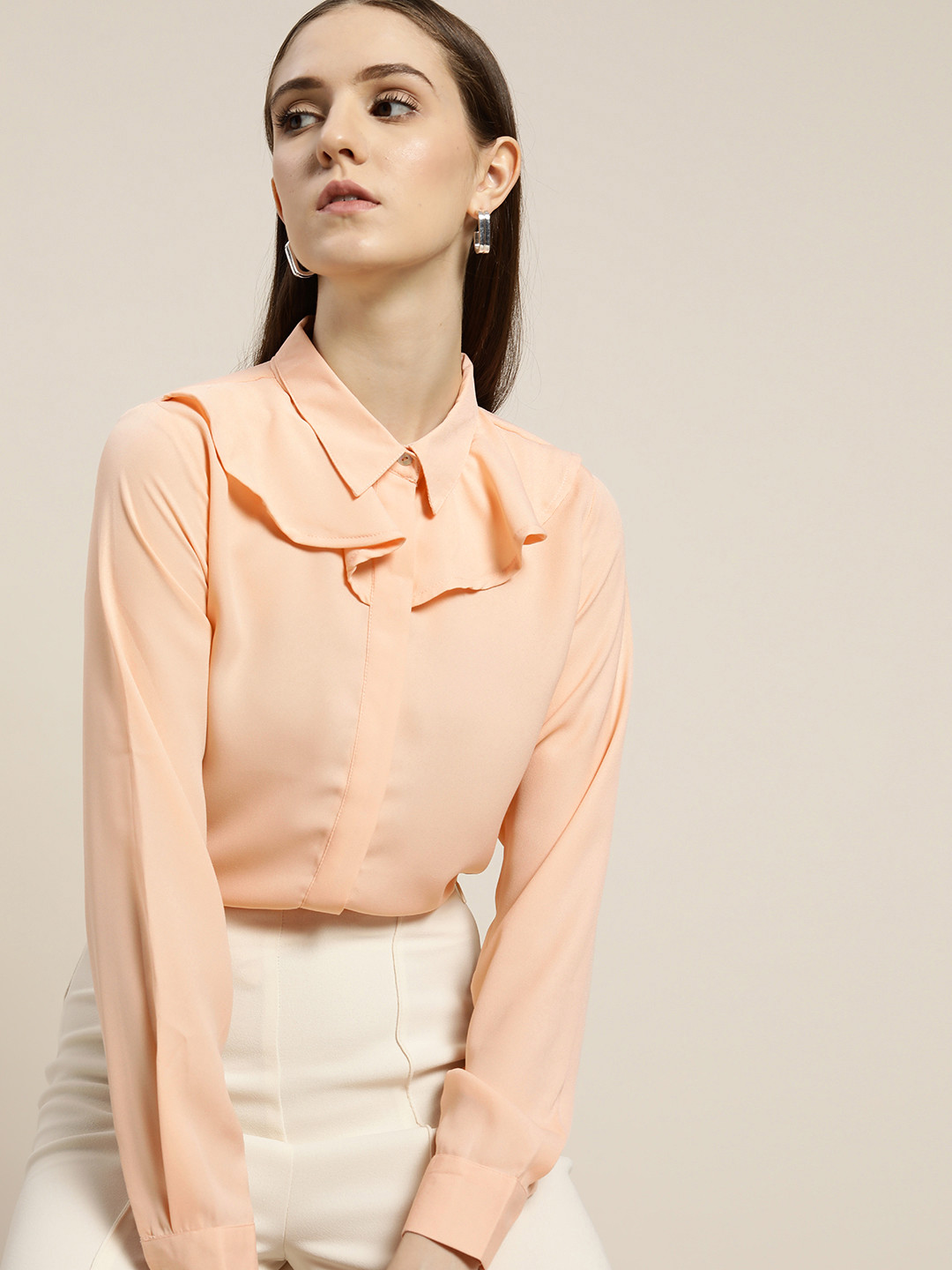 Buy Her By Invictus Women Peach Coloured Solid Casual Shirt - Shirts ...