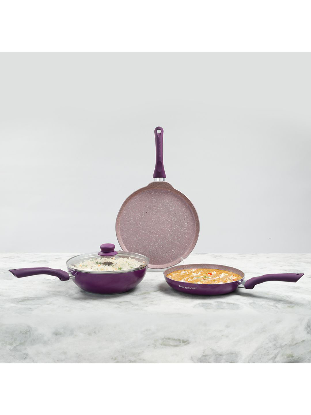 Buy Wonderchef Set Of 3 Purple Non Stick Cookware Set - Cookware Set ...