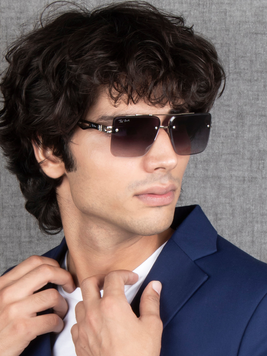 Buy Ted Smith Unisex Silver Black Aviator Sunglasses With UV Protected ...