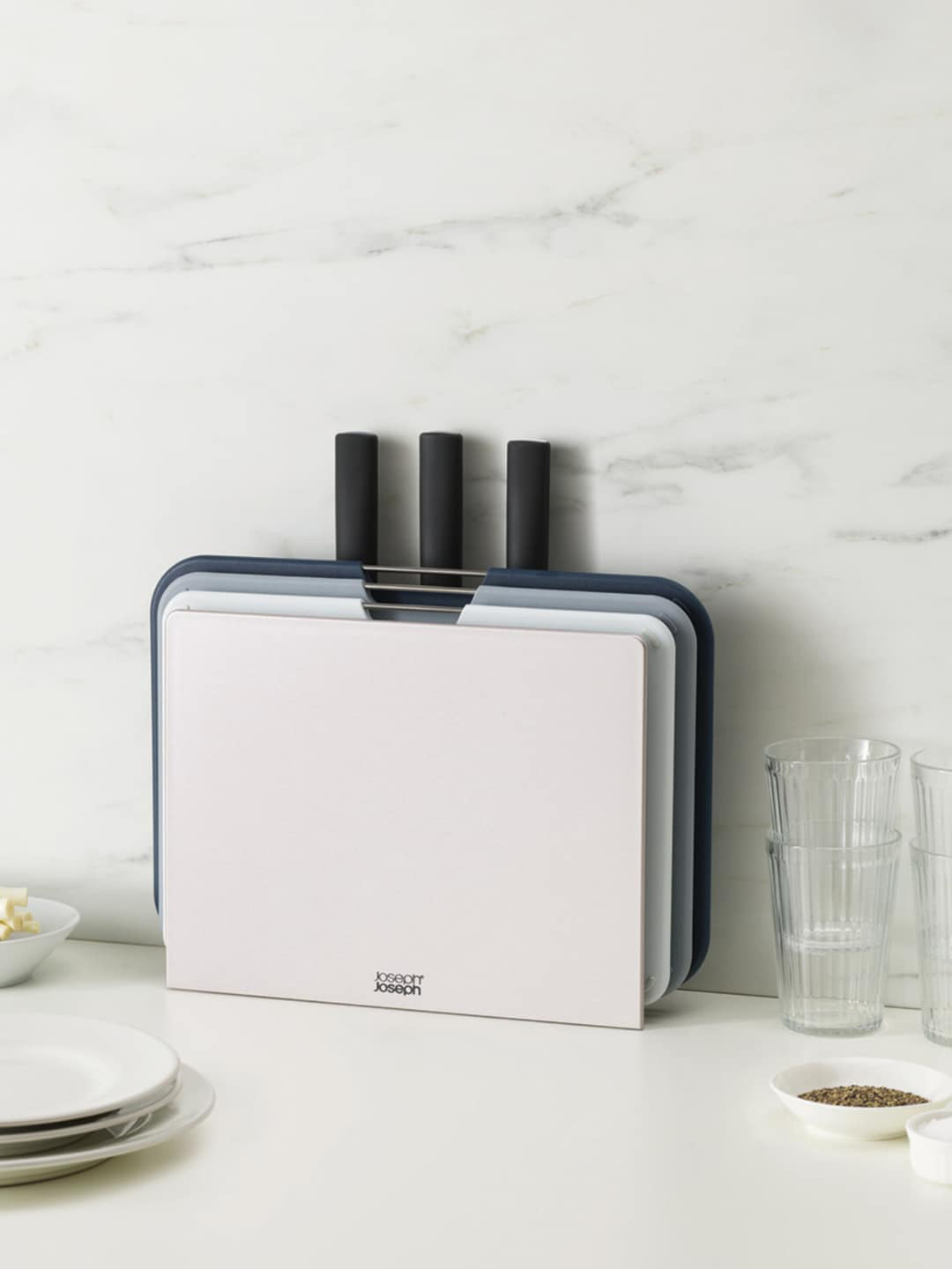 Buy Joseph Joseph Silver Toned & Blue Solid 6 Piece Chopping Set With ...