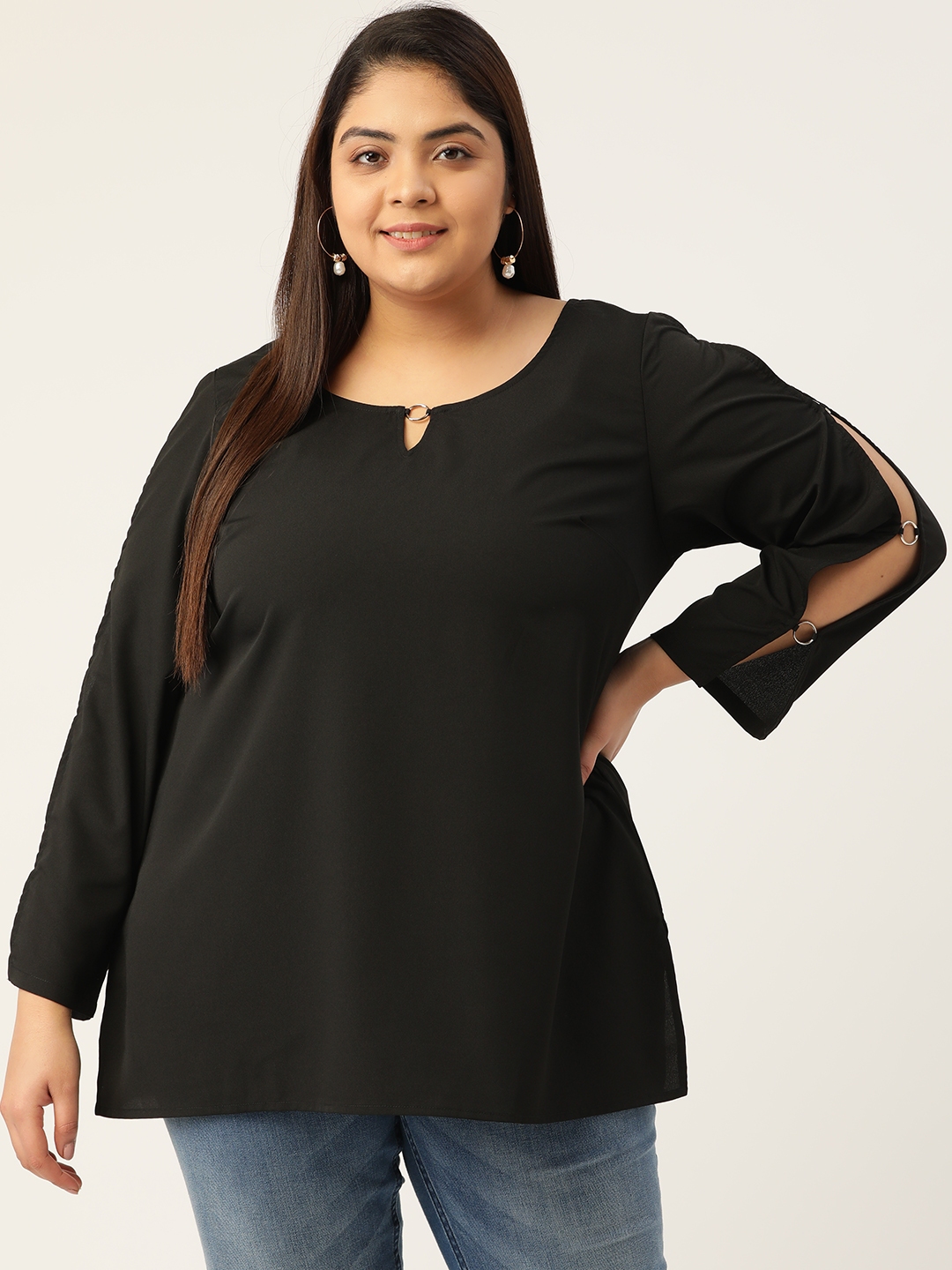 Buy Revolution Black Solid Keyhole Neck Top Tops For Women 16121864
