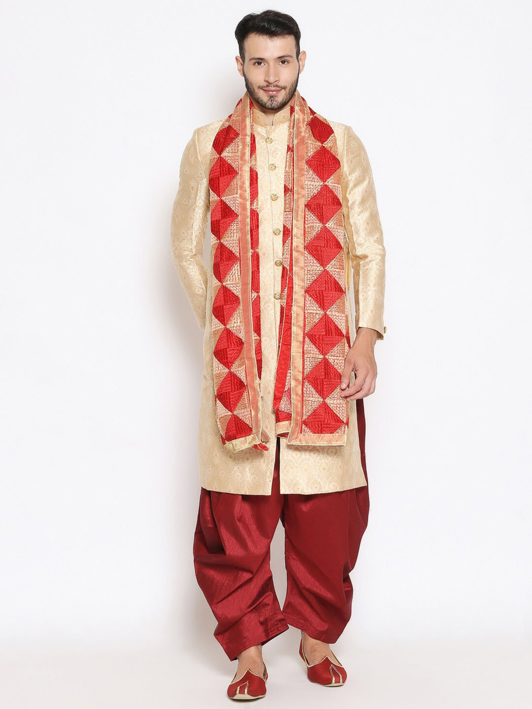 Buy Dupatta Bazaar Men Red & Gold Toned Embroidered Dupatta With ...