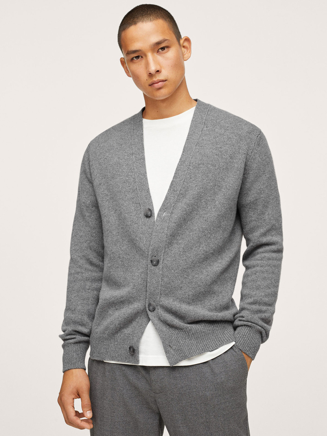 Buy MANGO MAN Men Grey Solid V Neck Cardigan Sweater - Sweaters for Men ...