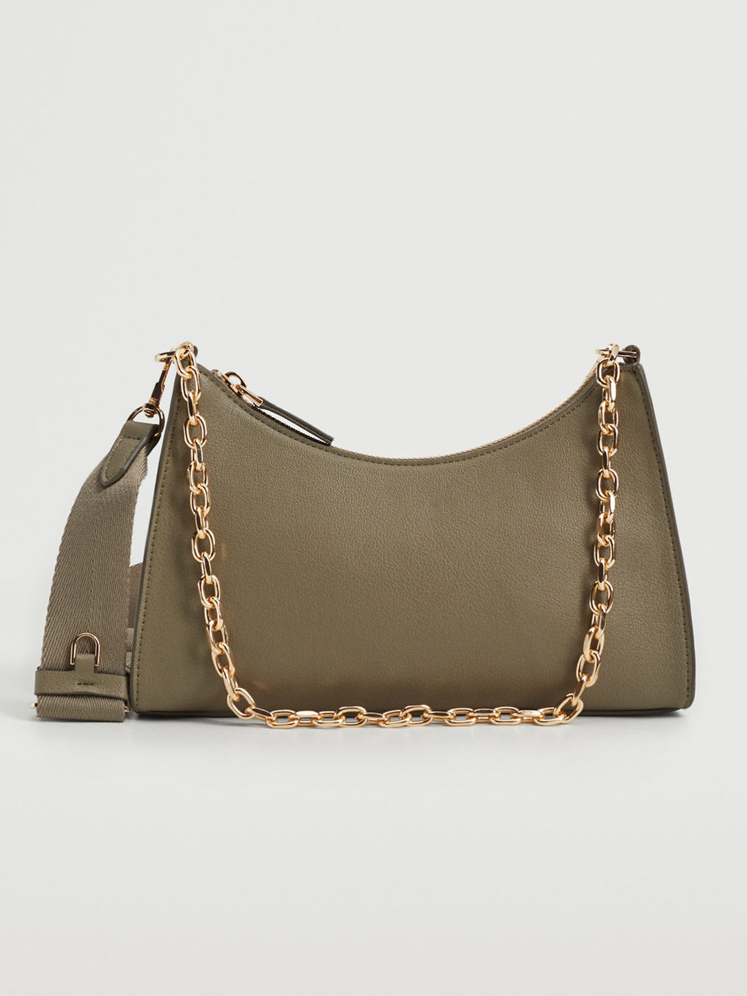 Buy MANGO Olive Green Structured Baguette Bag - Handbags for Women ...