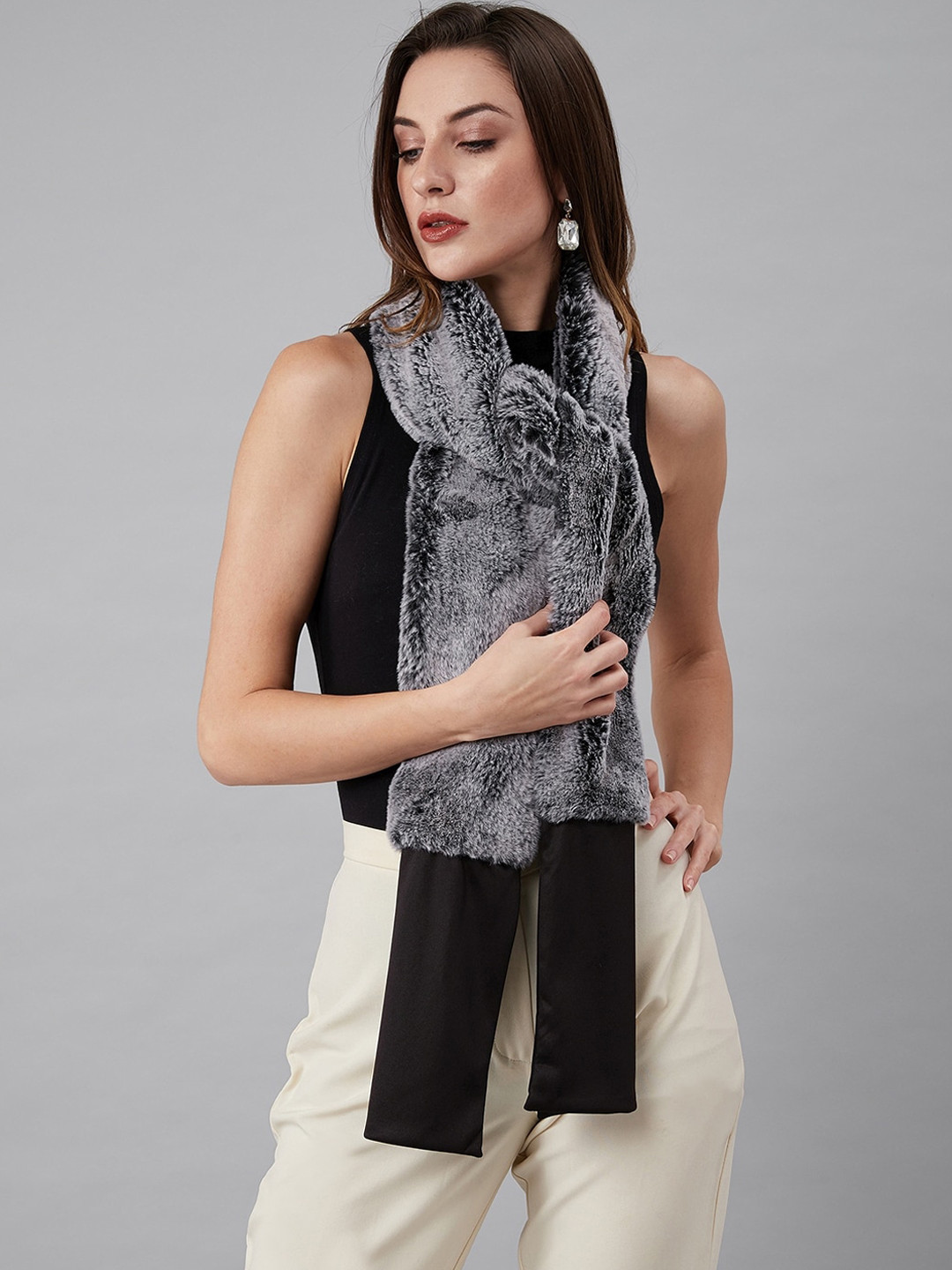 Buy Athena Women Grey Solid Fur Muffler - Mufflers for Women 16128820 ...