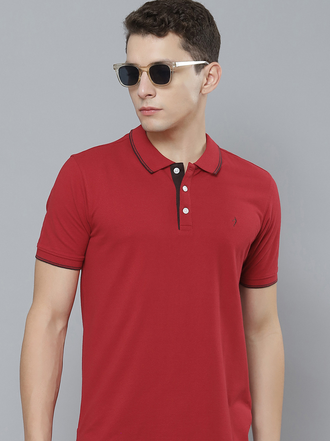 Buy Indian Terrain Men Red Polo Collar Pure Cotton T Shirt - Tshirts ...